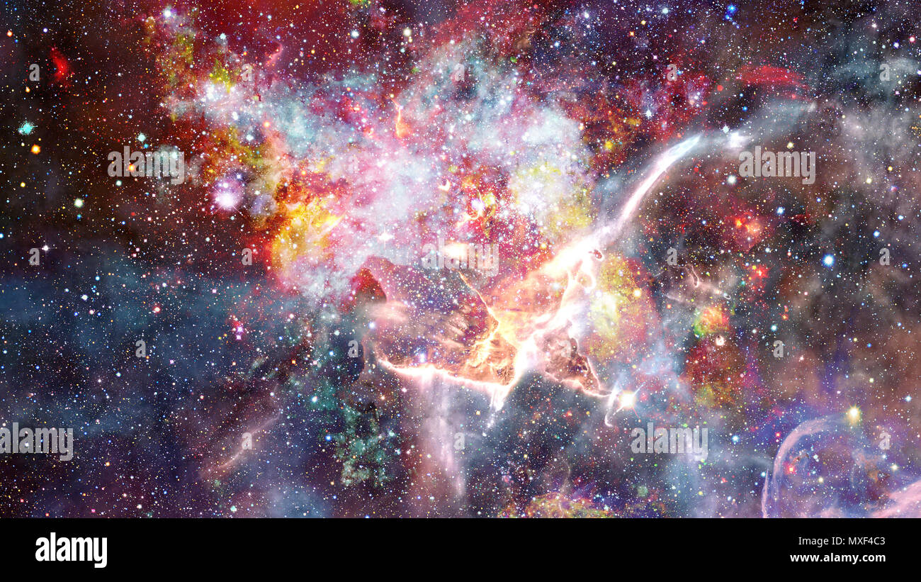 Colored clouds in nebula. Combined version of Hubble space telescope ...