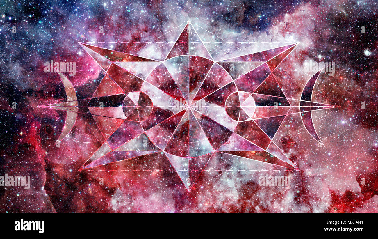 Abstract cosmos geometric background with polygons, triangles, stars ...