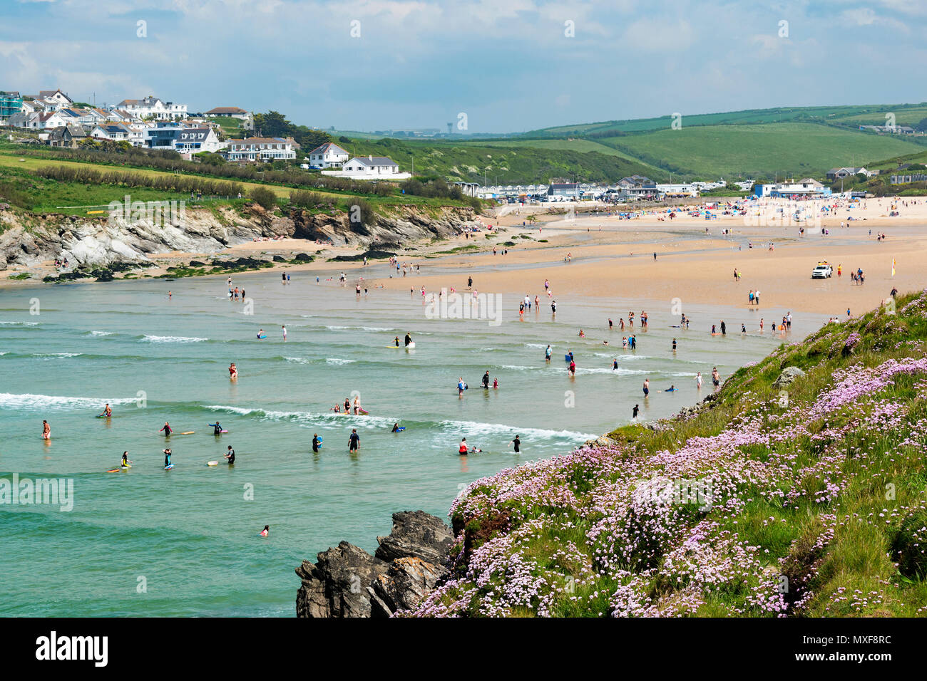 early summer at porth beach, newquay, cornwall, england, britain, uk ...