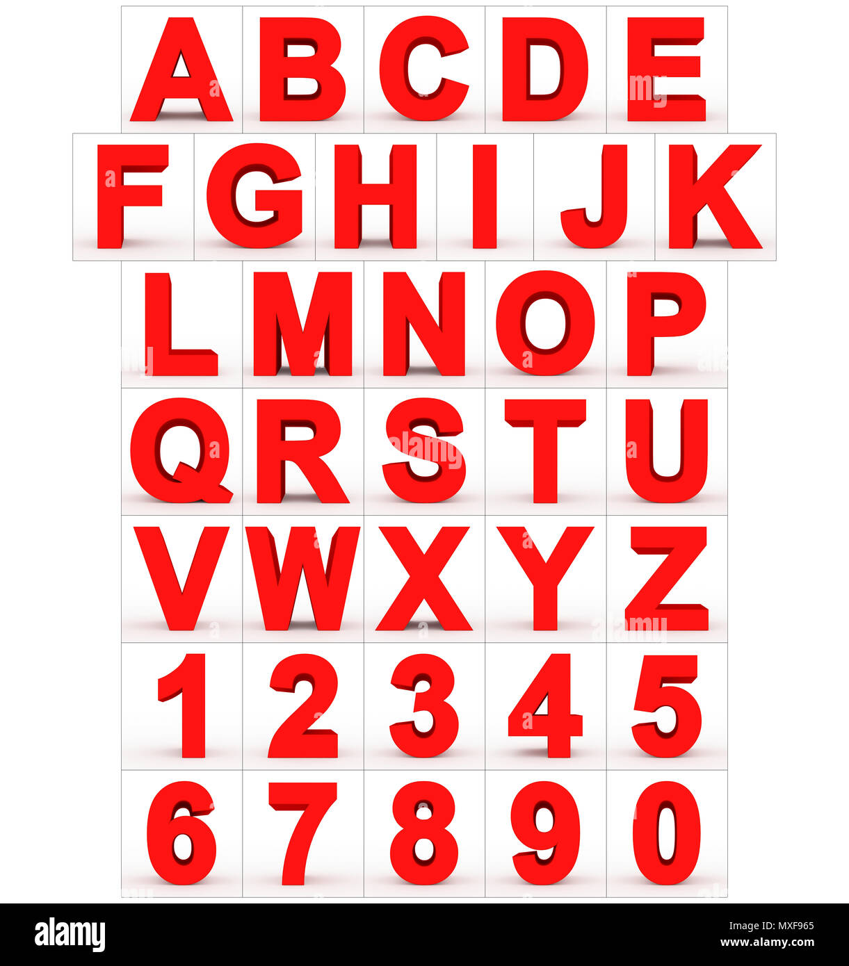 letters and numbers 3d red isolated on white - 3d rendering Stock Photo ...