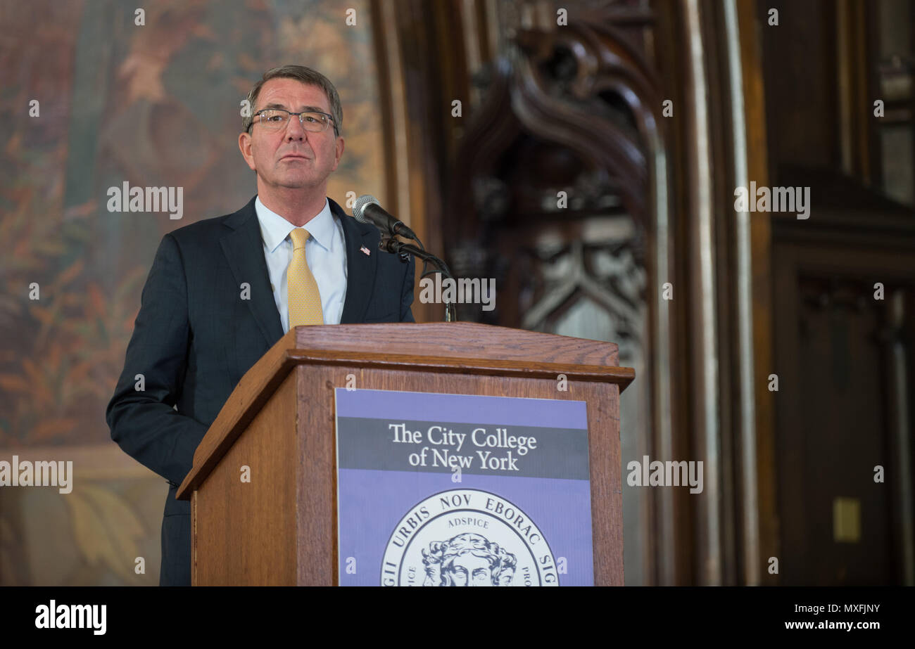 Secretary of Defense Ash Carter speaks during an event at City College ...