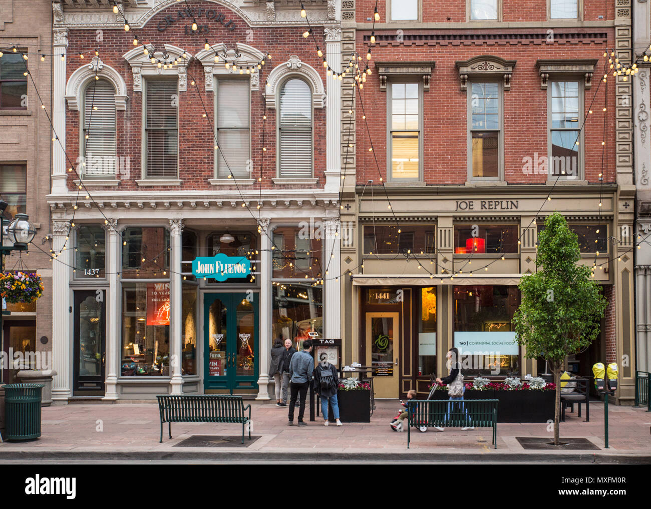 DENVER, COLORADO - MAY 1, 2018: Street scene along historic Larimer ...