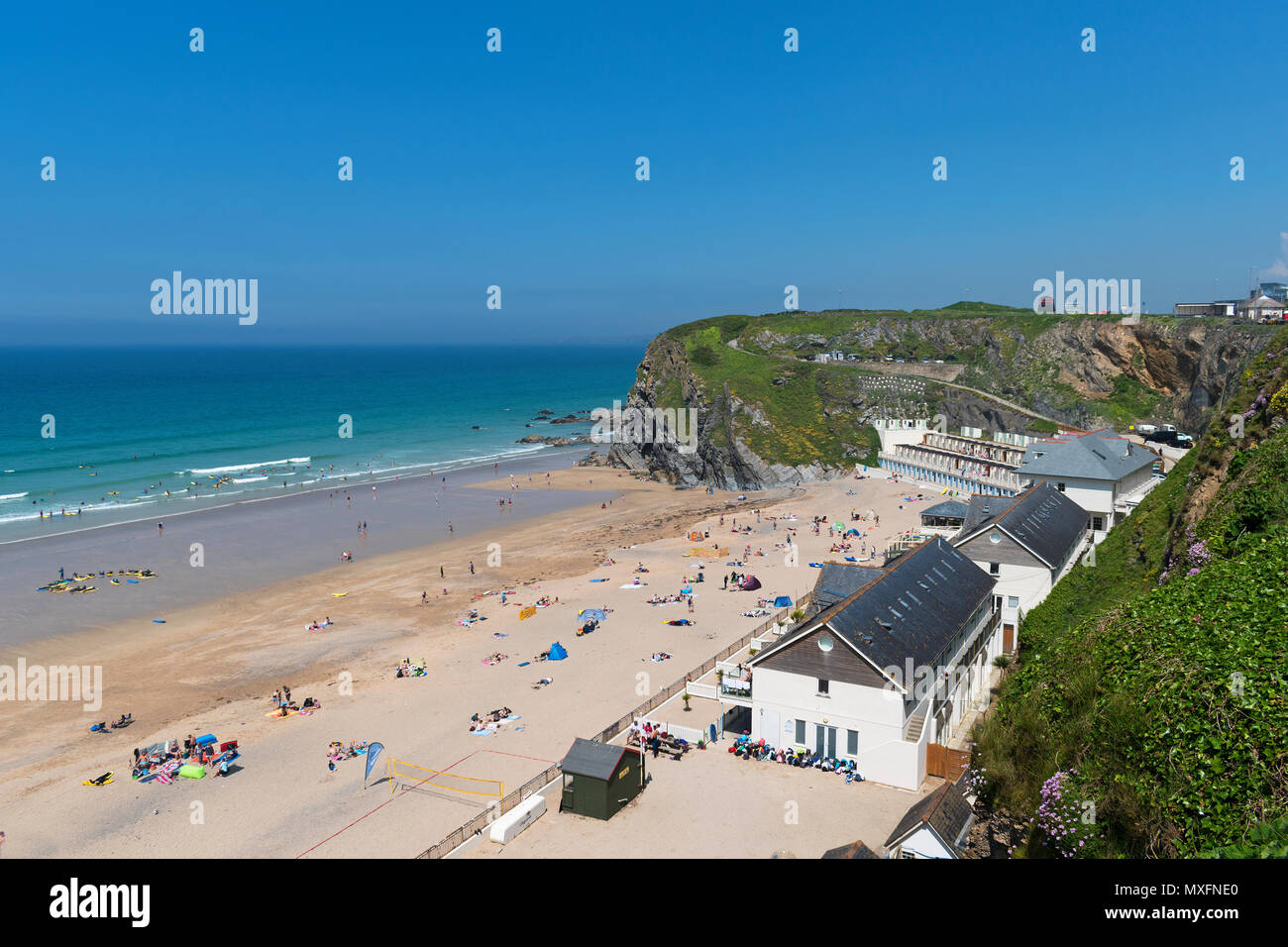 early summer at tolcarne beach, newquay, cornwall, england, britain, uk ...