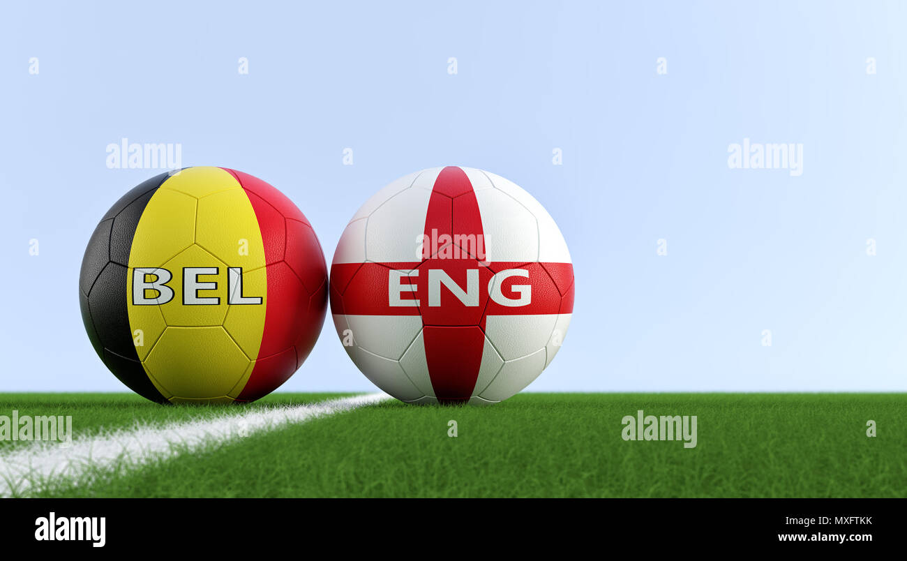 England vs. Belgium Soccer Match - Soccer balls in Englands and Belgian ...