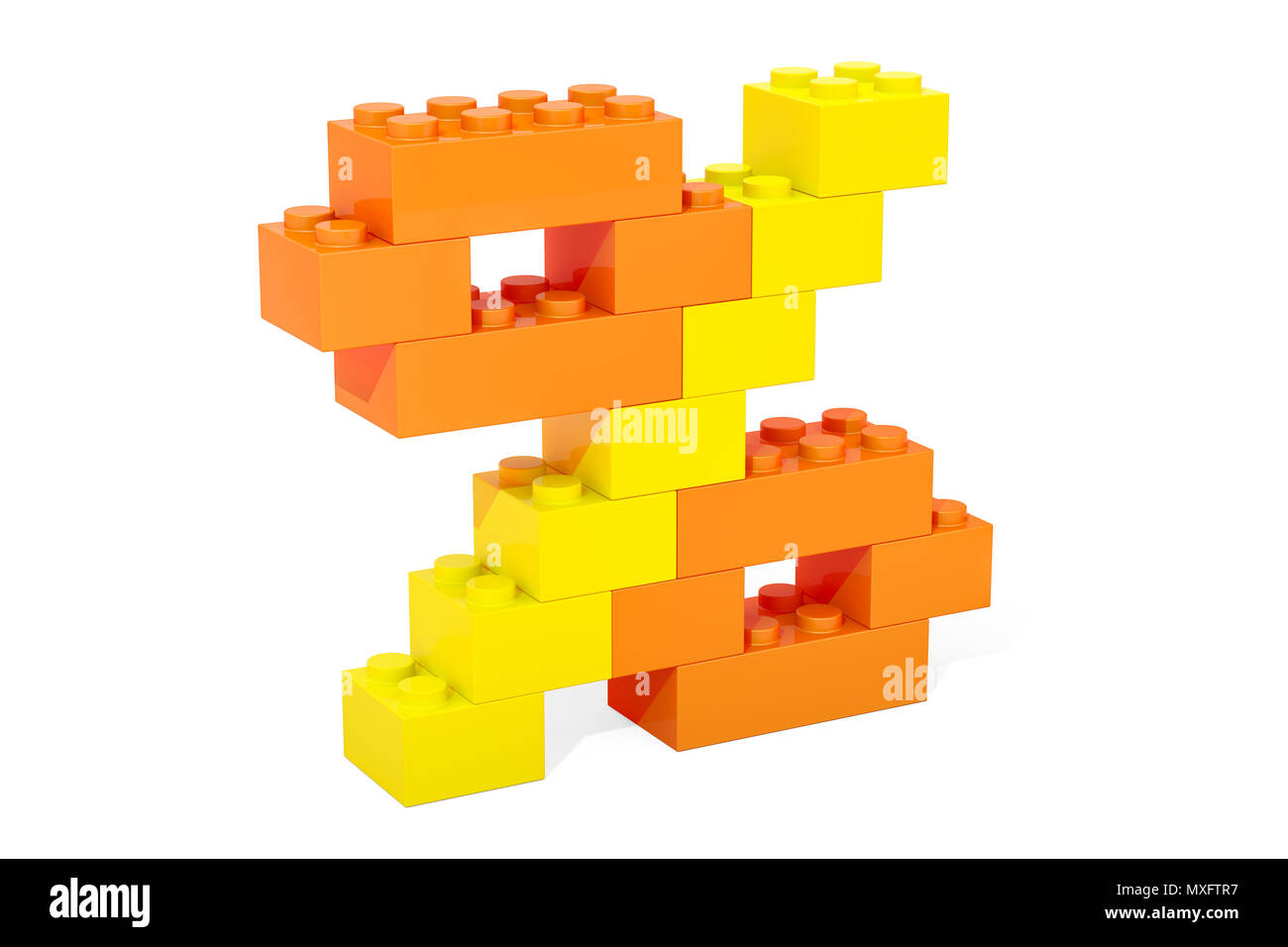 Percent symbol from plastic building blocks, 3D rendering isolated on ...
