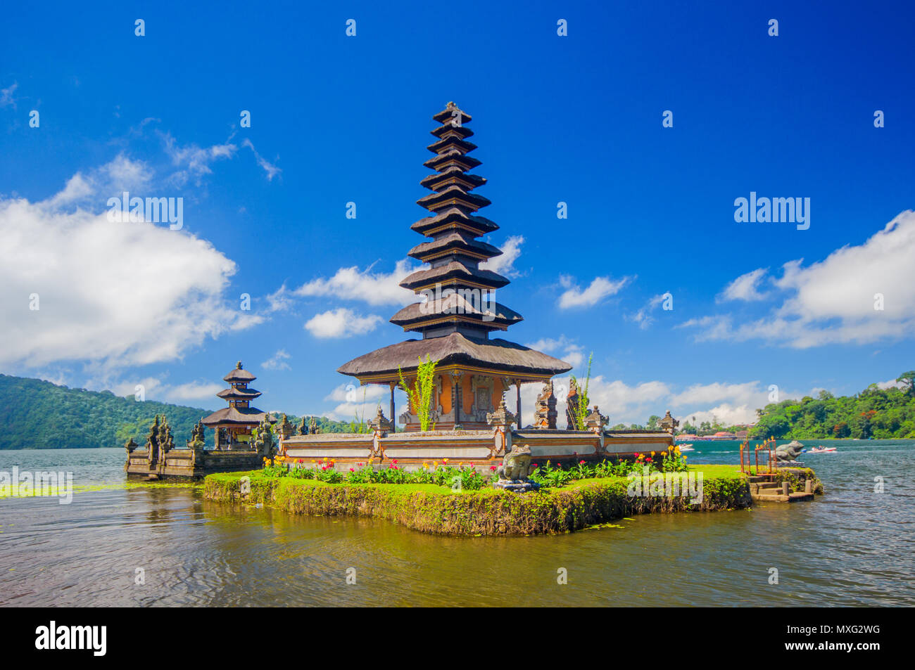Floating temple or Pura Ulun Danu temple on a lake Beratan. Bali ...