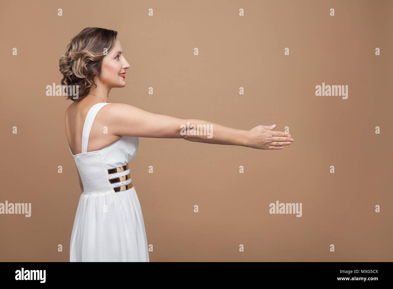 Handshake, profile side. Emotion and feeling concept. Studio shot ...