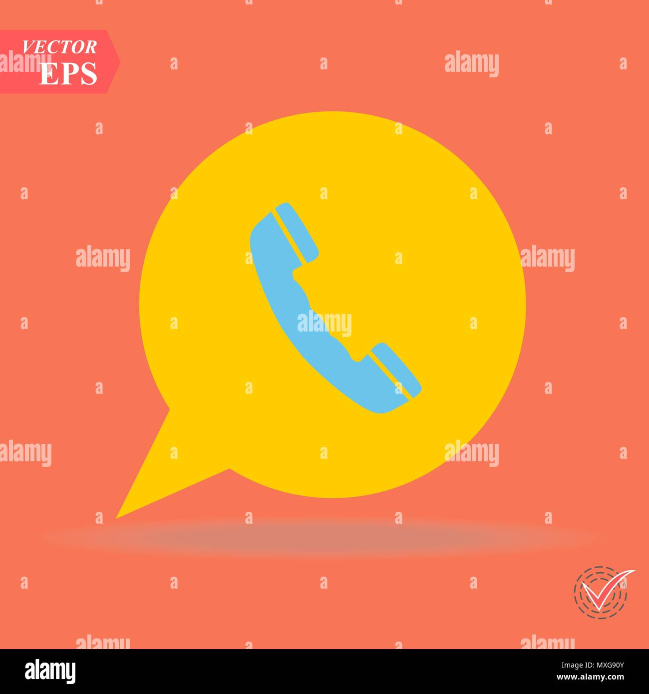 Phone icon in trendy flat style isolated on orange background. Handset ...