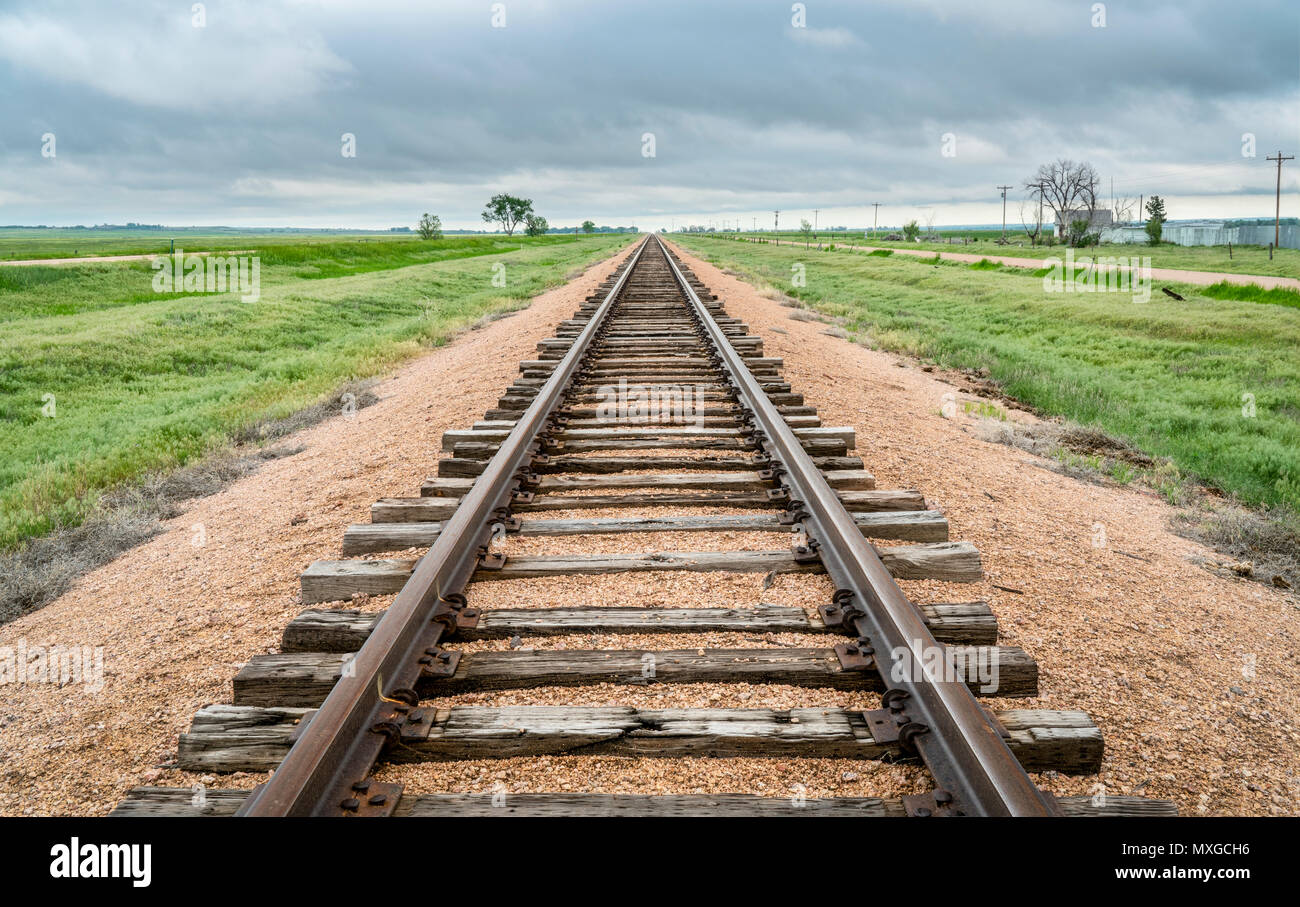railroad tracks in a prairie of eastern Colorado - travel concept Stock ...