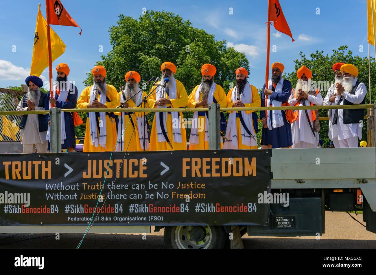 London, UK. 3rd June 2018. Sikh leaders including five 'blessed ones ...