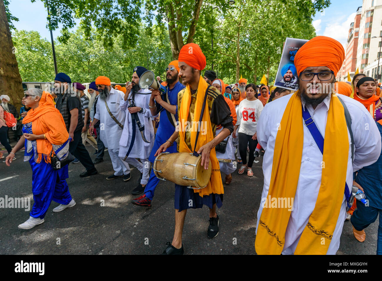 London, UK. 3rd June 2018. Sikh's drum and chant for Khalistan and ...