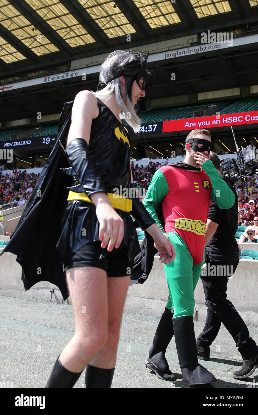 Twickenham, London, UK. 3rd Jun, 2018. two fans in batman and Robin ...