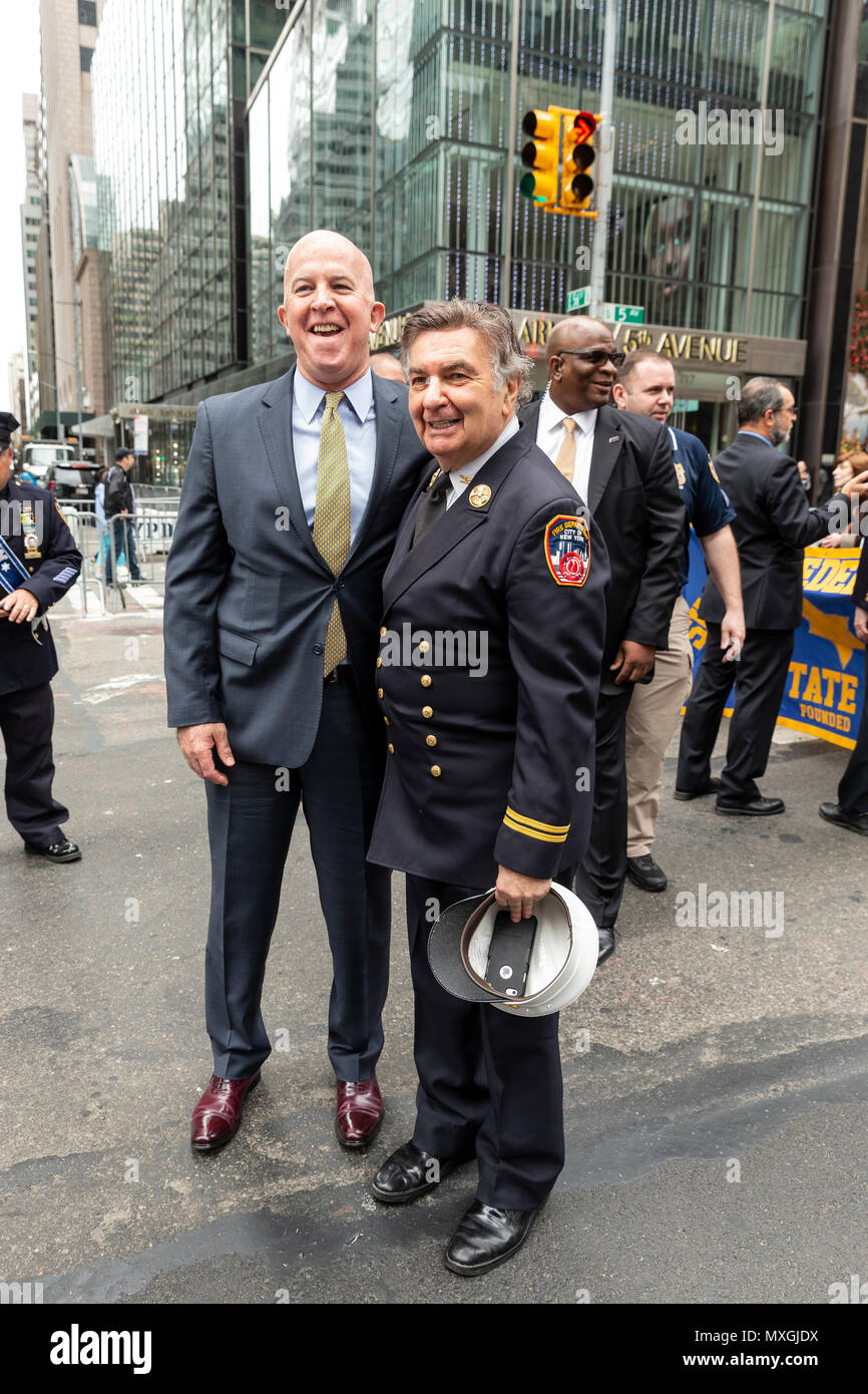 New York, USA - June 3, 2018: Police commissioner James O’Neal and FDNY ...