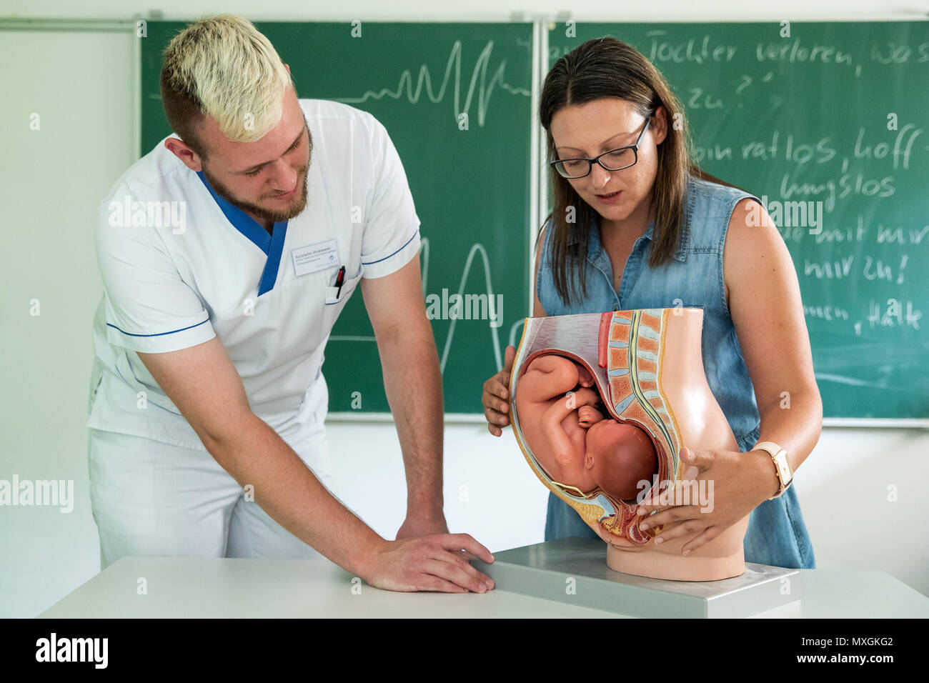 29 May 2018, Germany, Ansbach: Jasmin Treiber-Meyer, teacher midwife at ...