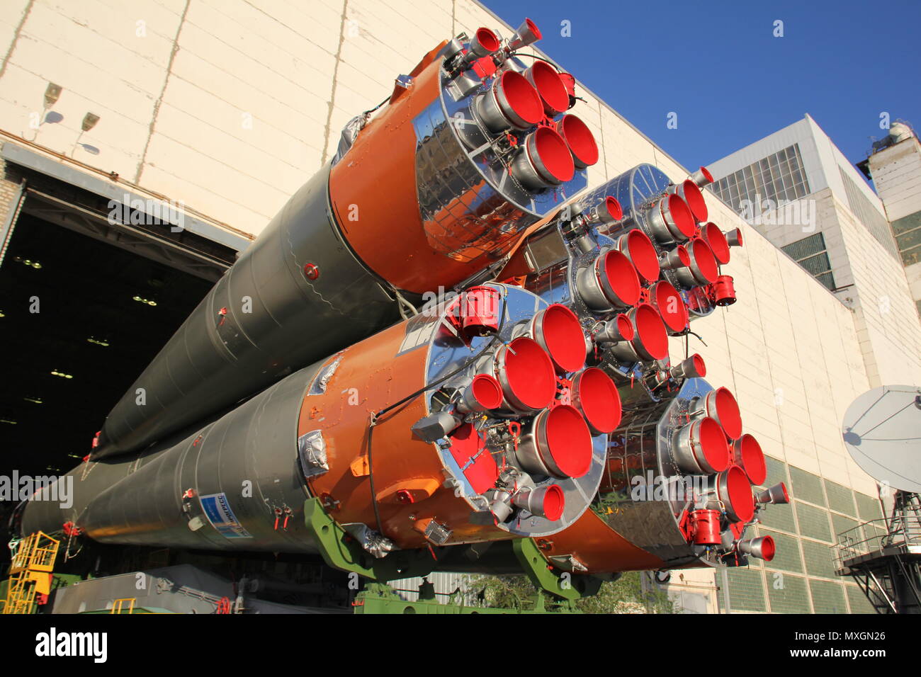 03 June 2018, Kazakhstan, Baikonur: A train transporting he soyuz ...