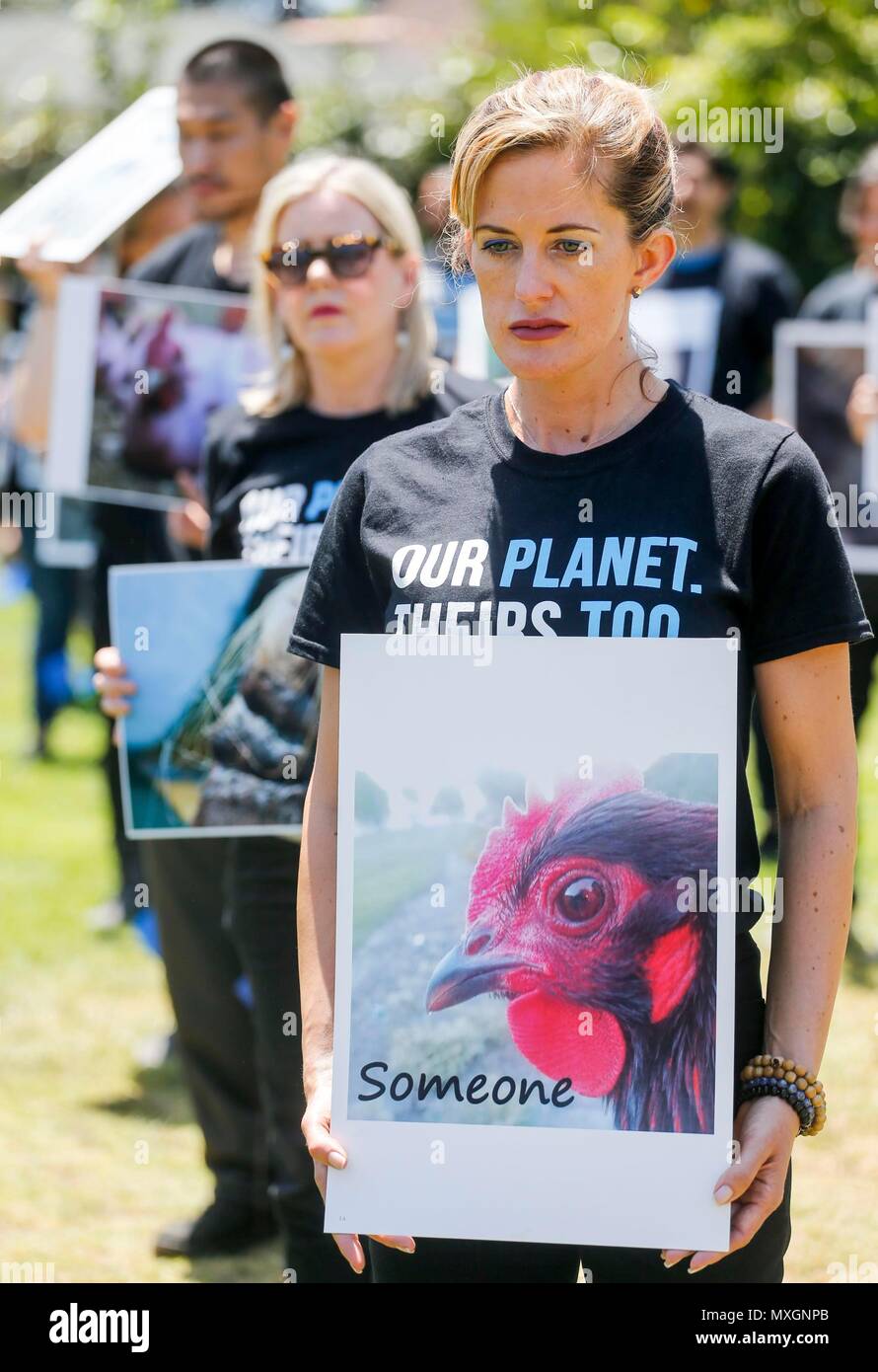 Los Angeles, USA. 3rd June, 2018. Animal right activists gather and ...