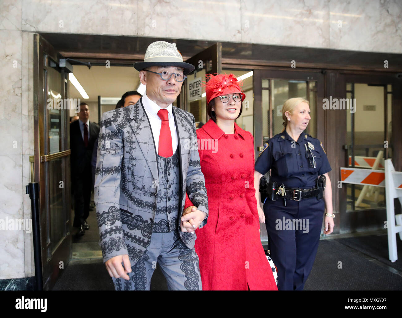 New York, USA. 4th June, 2018. Chinese comedian Zhou Libo (L, Front ...