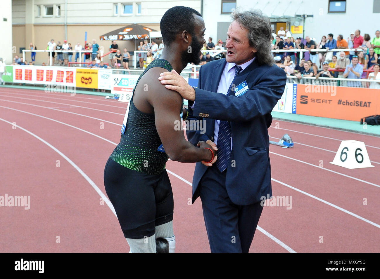 Prague, Czech Republic. 4th June, 2018. Blake Leeper of USA wins the ...