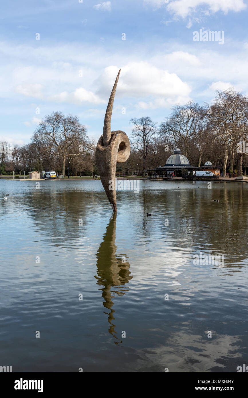 Lake and Skyscraper sculpture, Victoria Park, Hackney, London, UK Stock ...