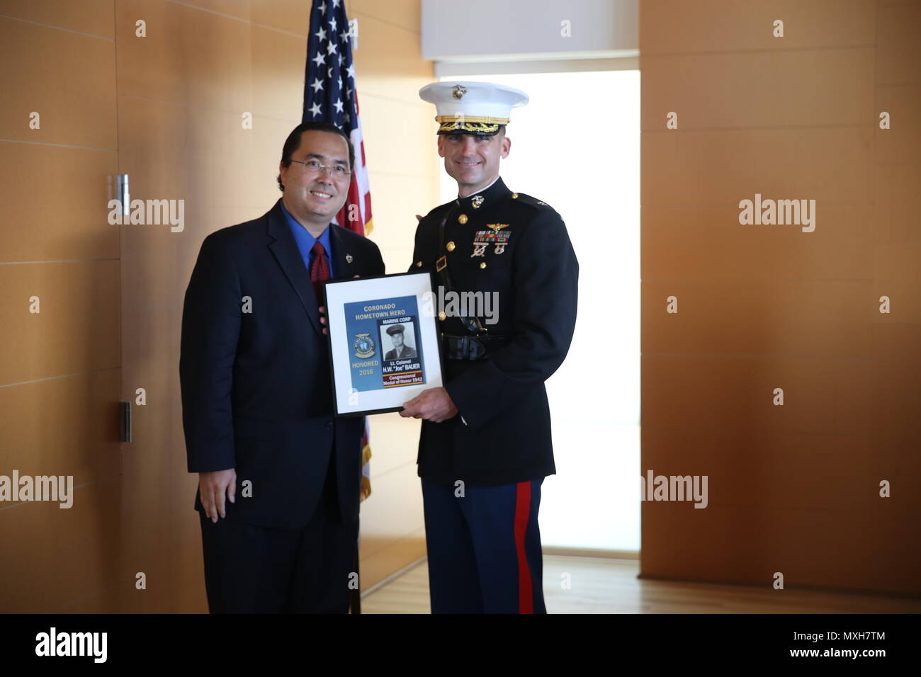 Lt. Col. Tim Cooper, right, executive officer of Marine Aircraft Group ...