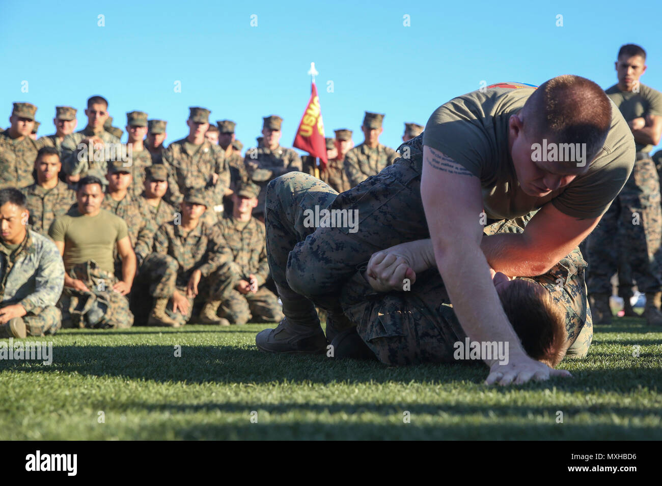 Marines with Headquarter Battalion, watch as Marines conduct ground ...