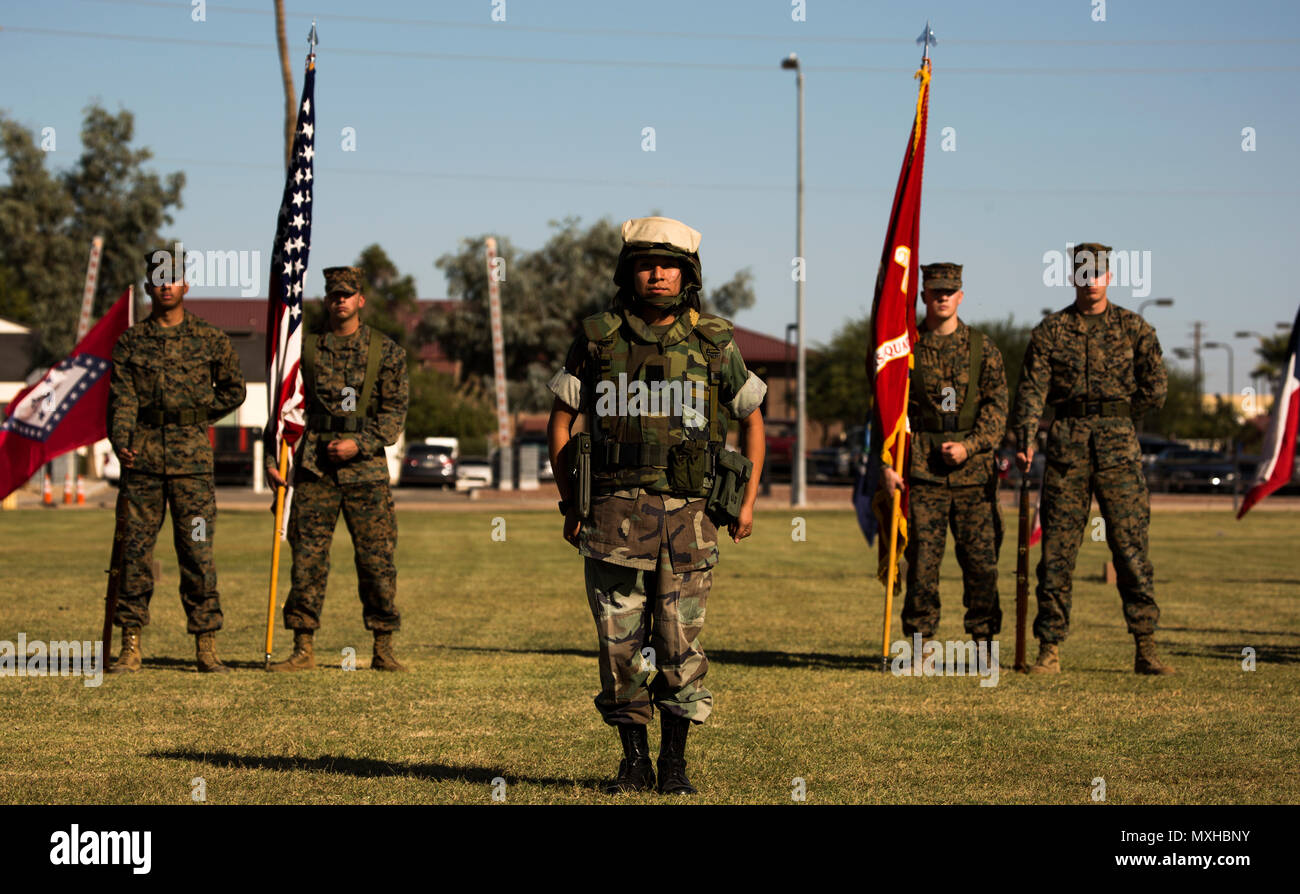 A U.S. Marine with Headquarters and Headquarters Squadron participates ...