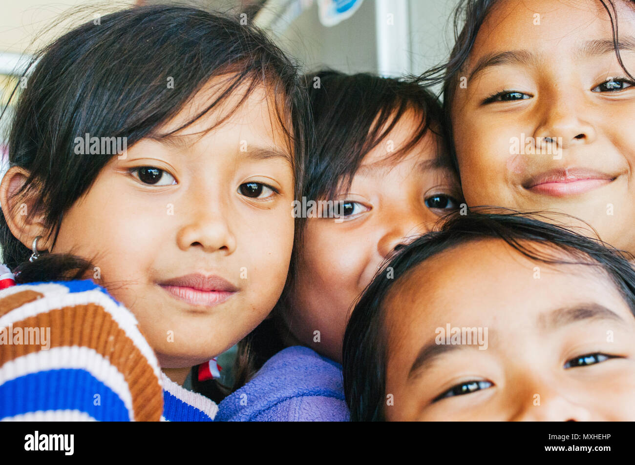 UBUD,INDONESIA - JULY 27:Unrecognizable Balinese children having fun ...
