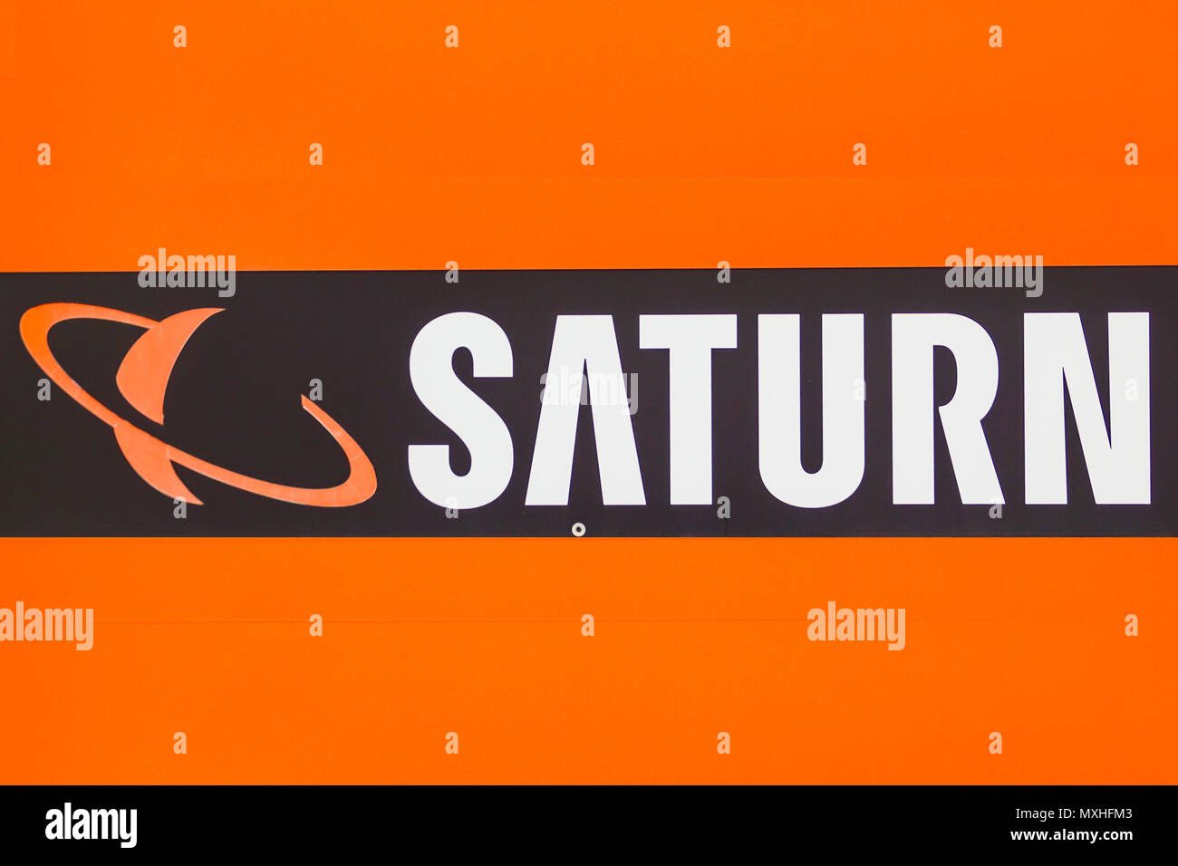WETZLAR, Germany March 2018. Saturn store logo. Saturn is a German ...