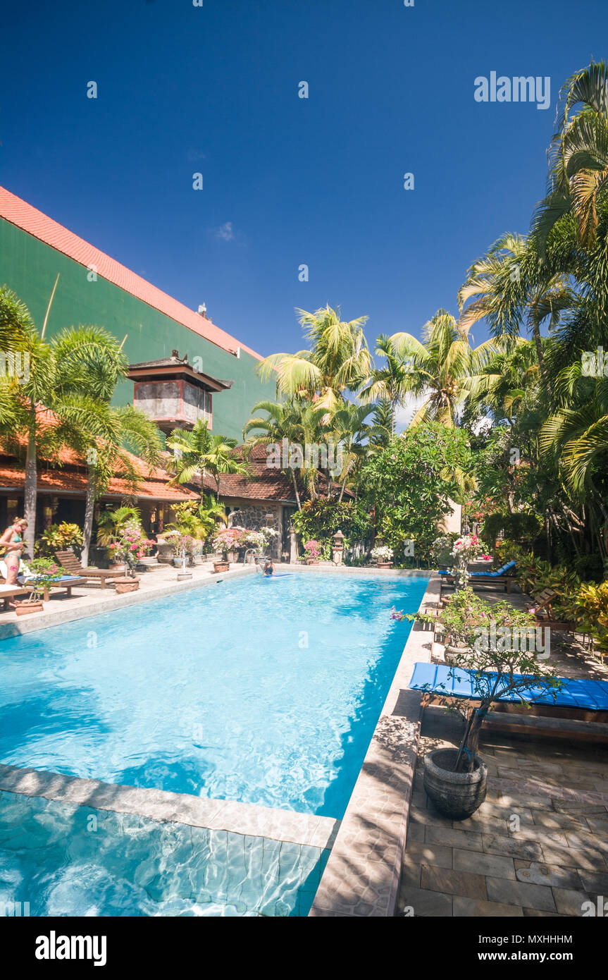 Swimming pool with tropical vegetation in Bali Indonesia Stock Photo ...