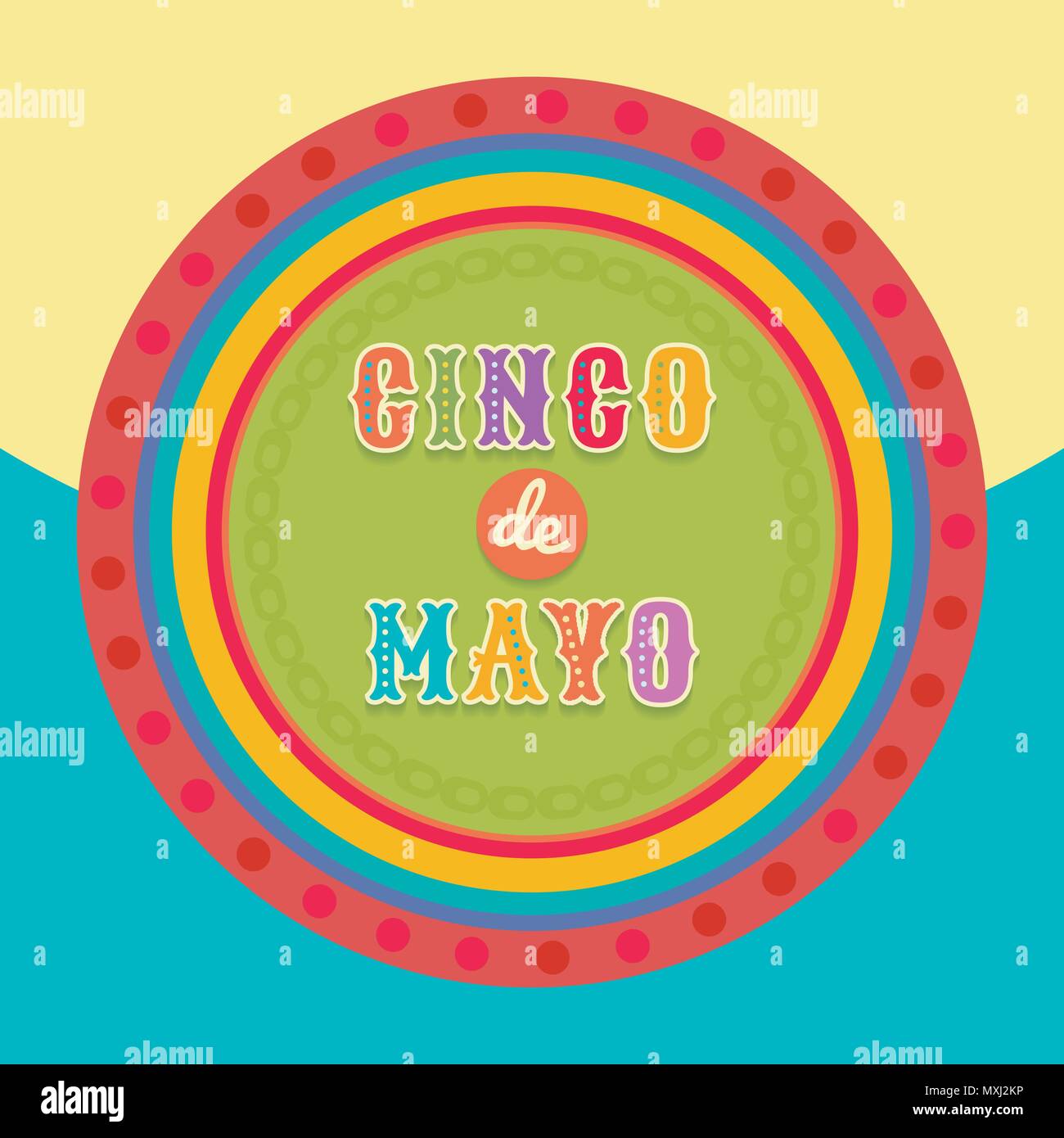 Vector fiesta postcard with colorful decorative text in circle frame ...