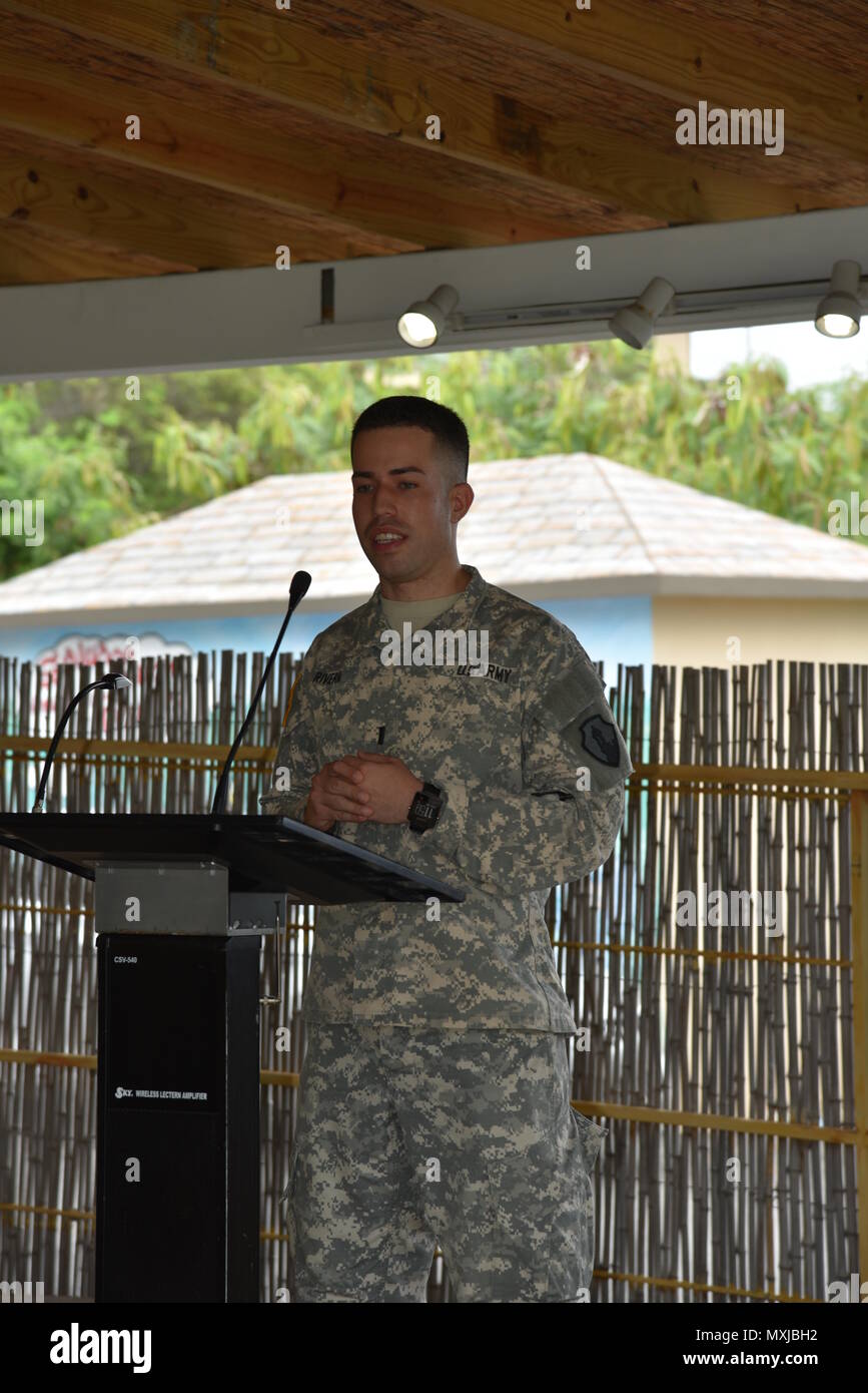 1st Lt. Eduardo Rivera address his Soldiers, friends, and family that ...