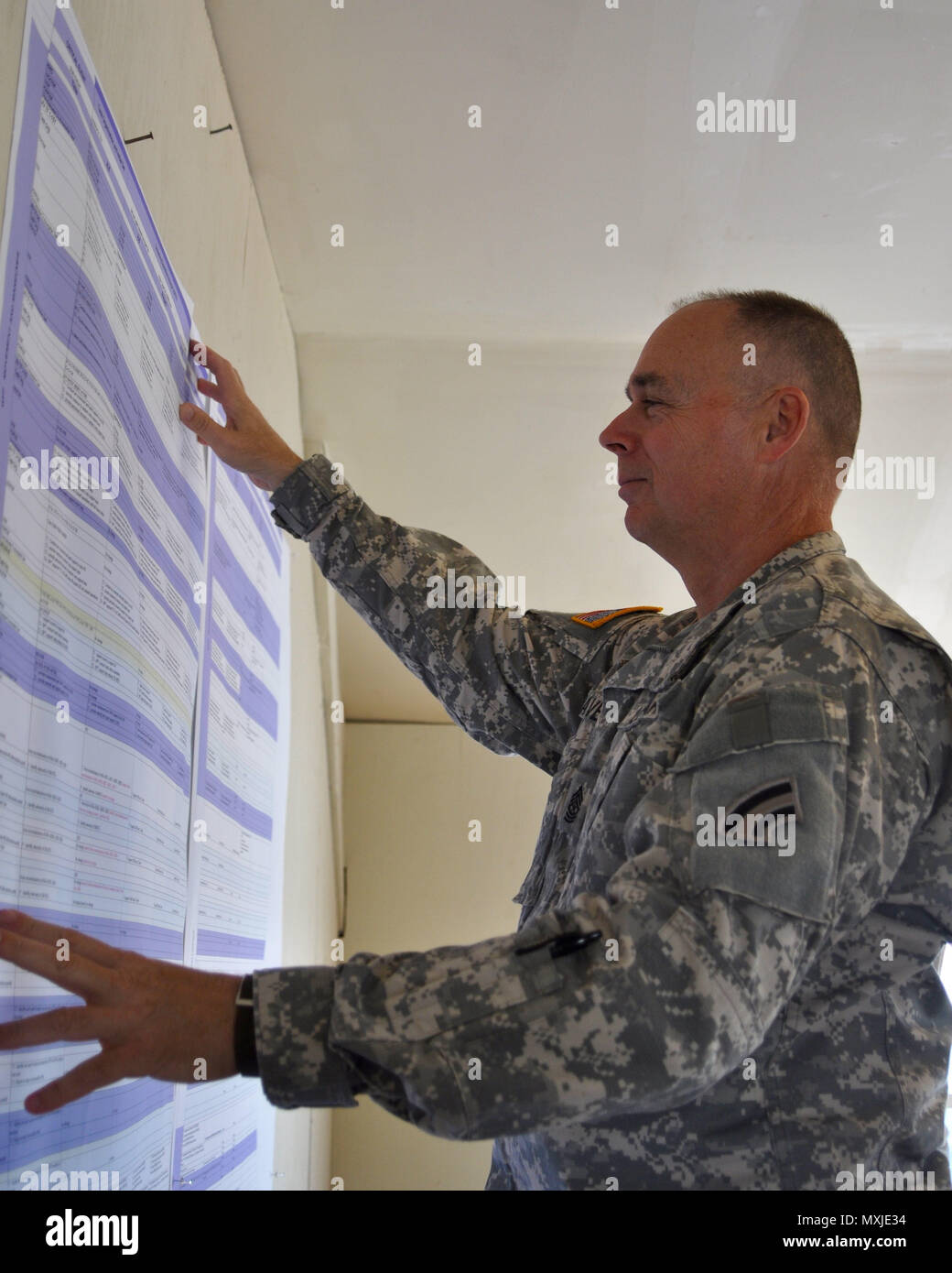 New York Army National Guard Sgt. Major Robert Ravert posts a chart as ...