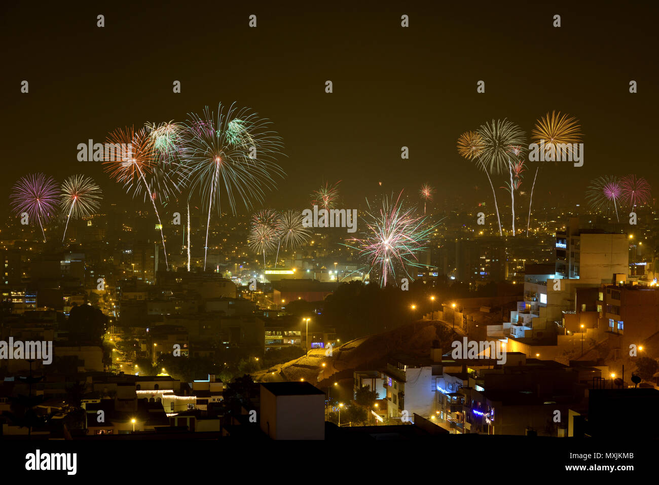 Fireworks over Lima, Peru during Christmas Stock Photo - Alamy