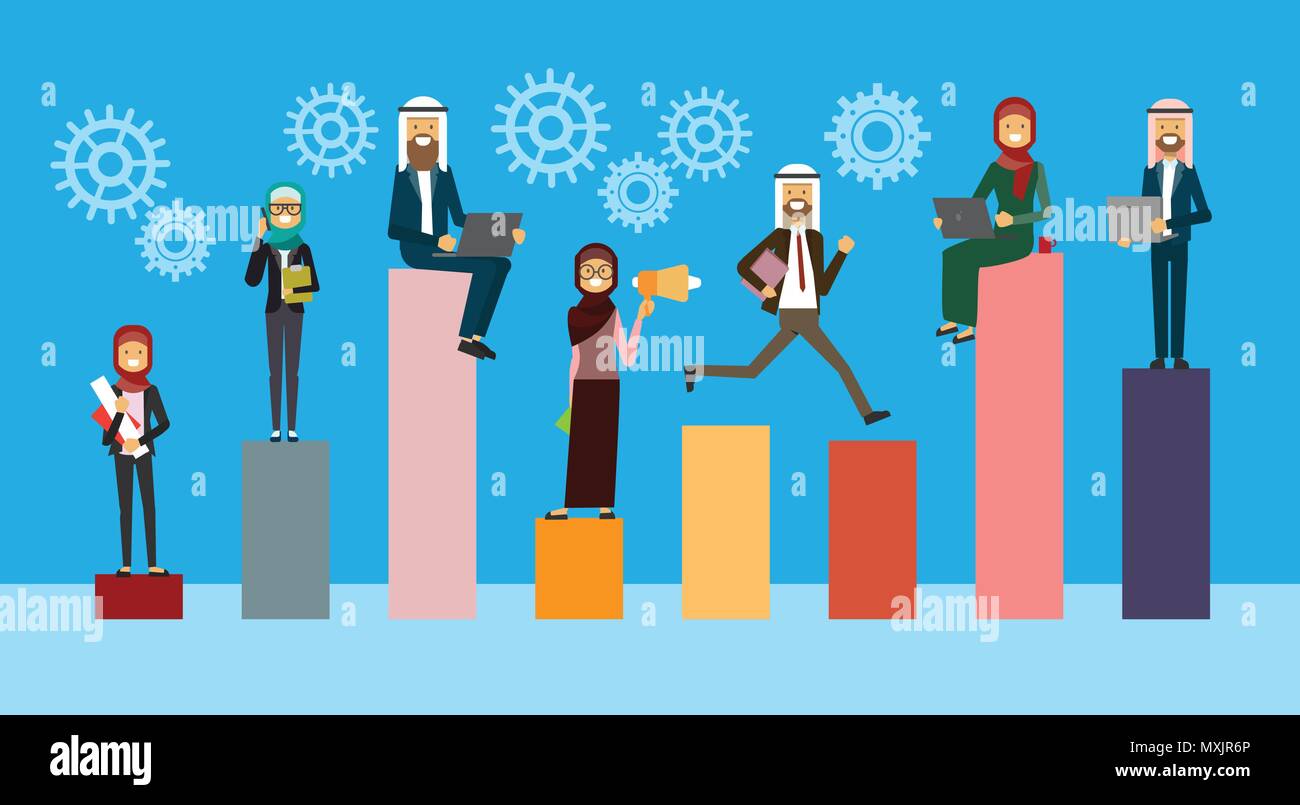 arabic business team work processing on different stack, successful ...