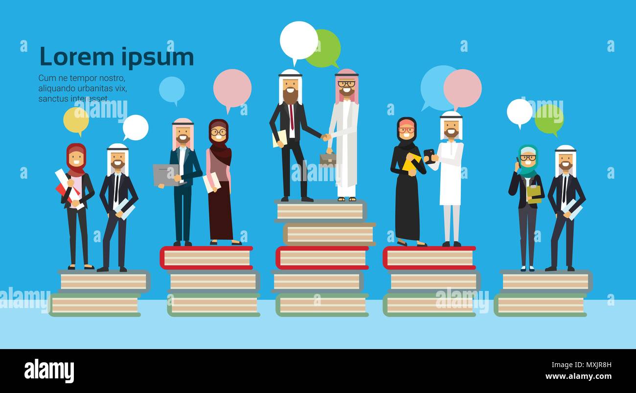 arabic business group on different books stack bubbles chat, successful ...