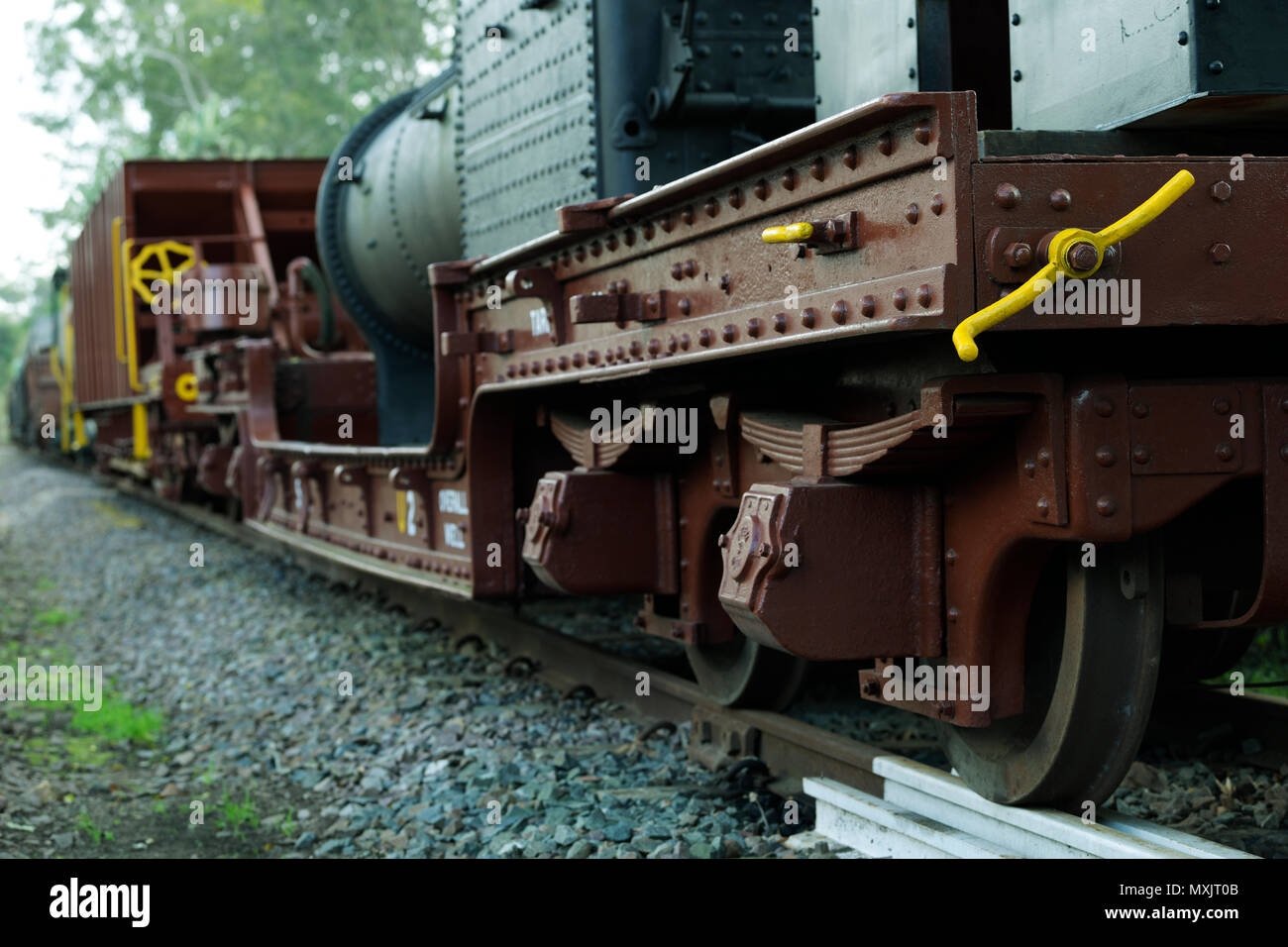 Beautiful renovated vintage railway-cars on display at train museum at ...