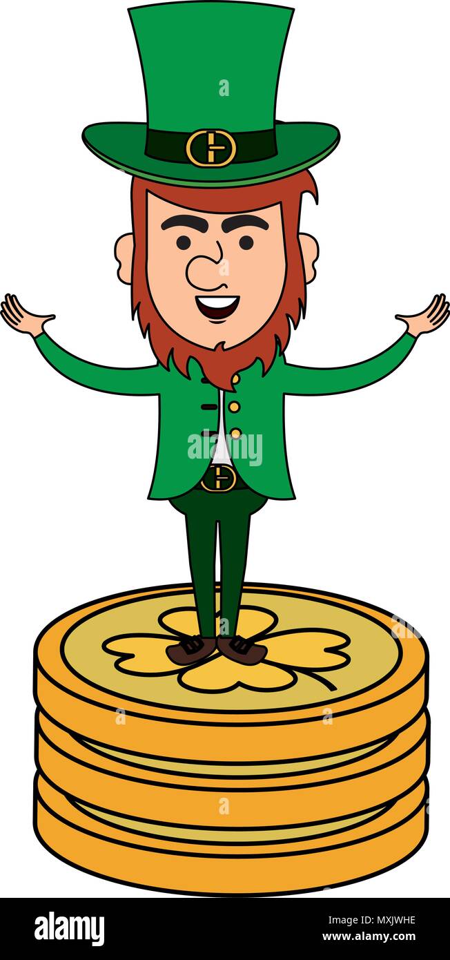 irish elf with pile coins vector illustration design Stock Vector Image ...