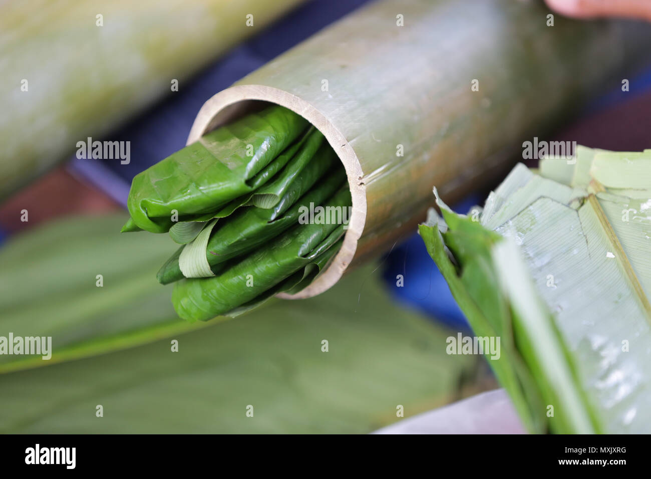 Bamboo Rice Preparation Stock Photo - Alamy