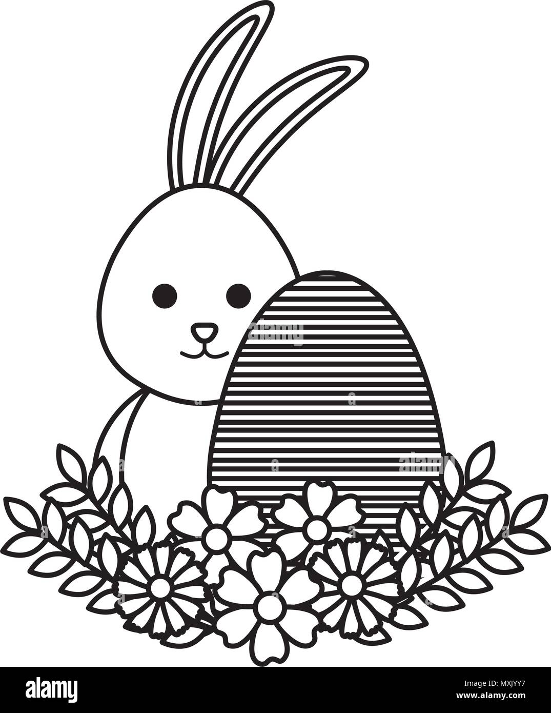 egg paint with cute bunny and flowers easter decoration vector ...