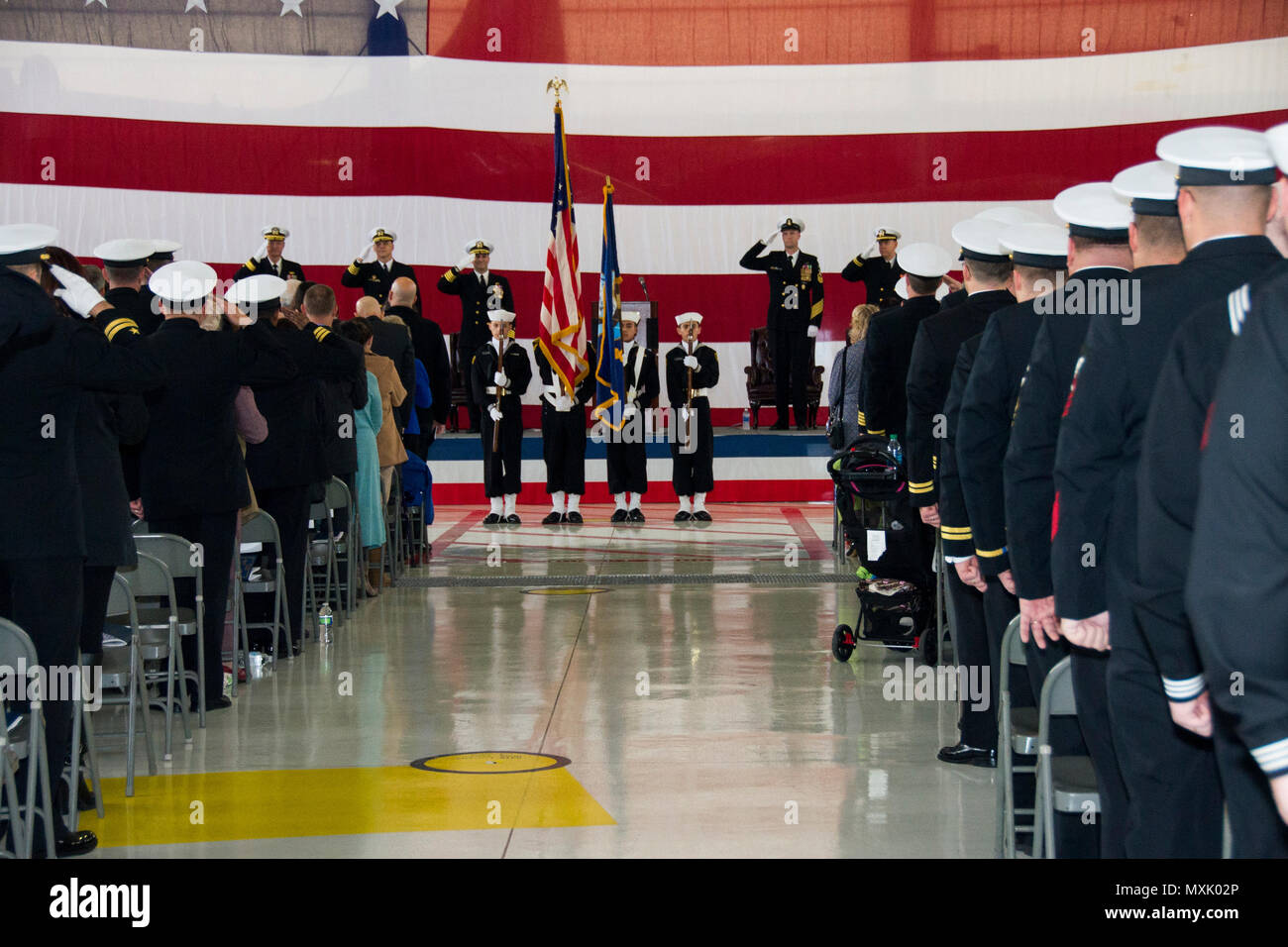 U.S. Navy Sea Cadets participate in the colors parade during the change ...