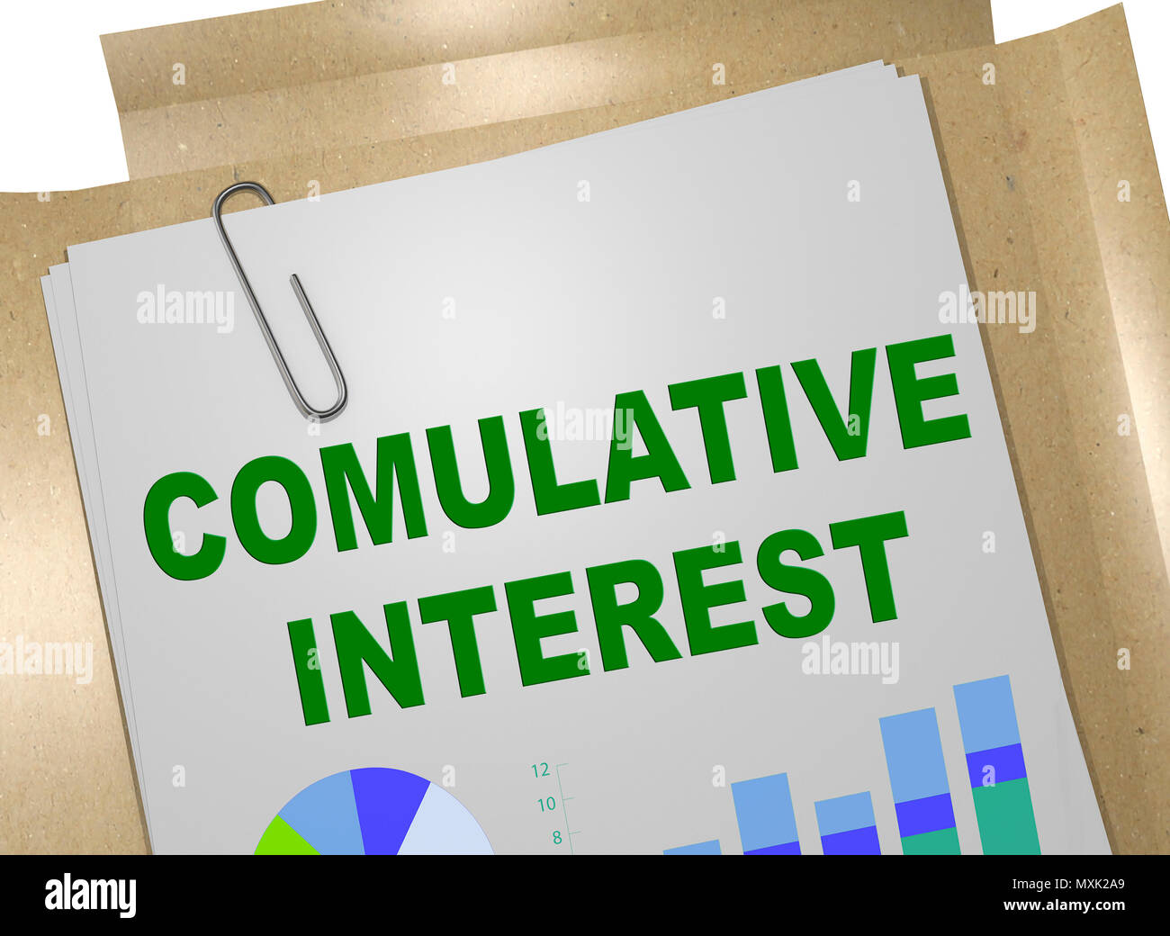 3D illustration of COMULATIVE INTEREST title on business document Stock ...