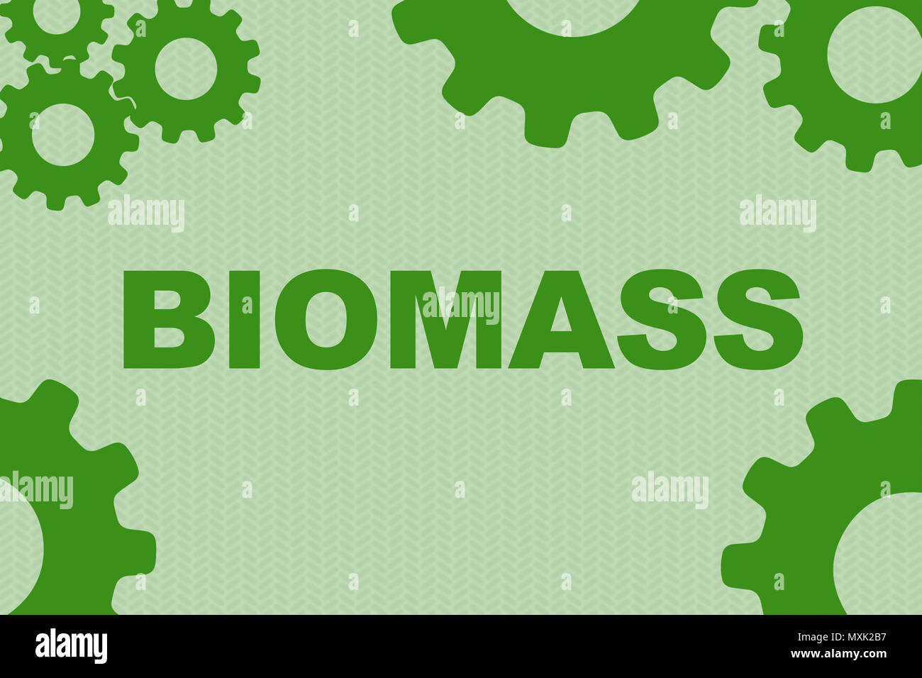 BIOMASS sign concept illustration with green gear wheel figures on pale ...