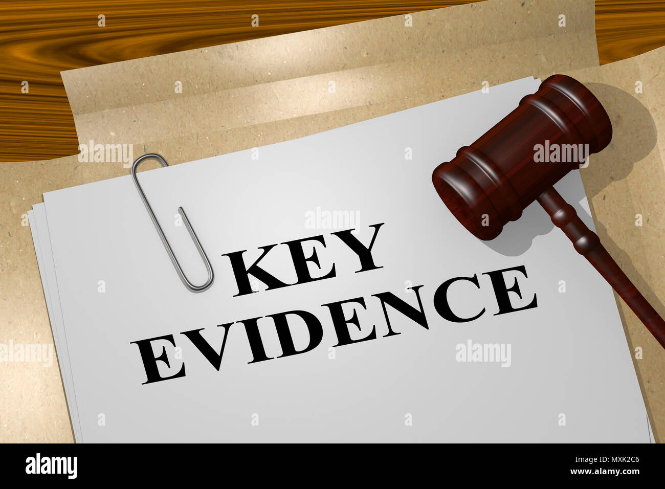 3D illustration of KEY EVIDENCE title on legal document Stock Photo - Alamy