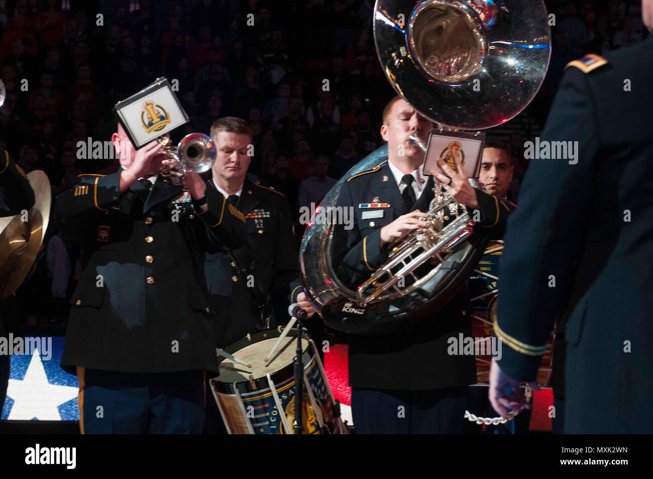The 56th Army Band performs the national anthem before the start of the ...