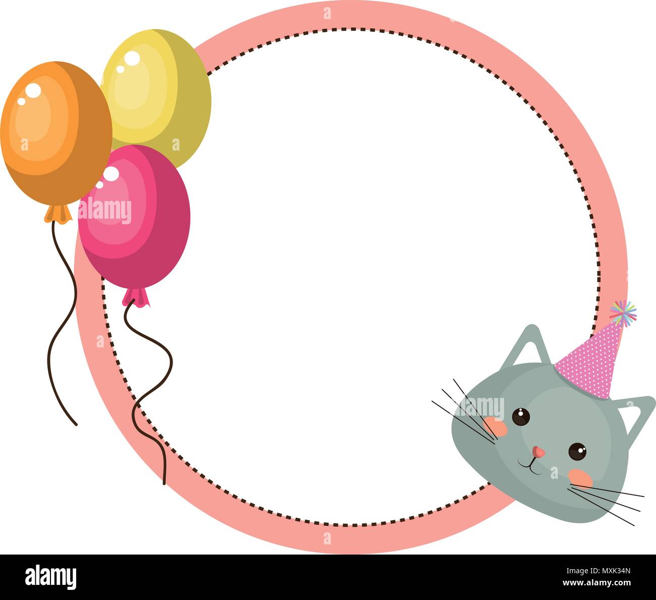 cute cat with balloons helium kawaii character Stock Vector Image & Art ...
