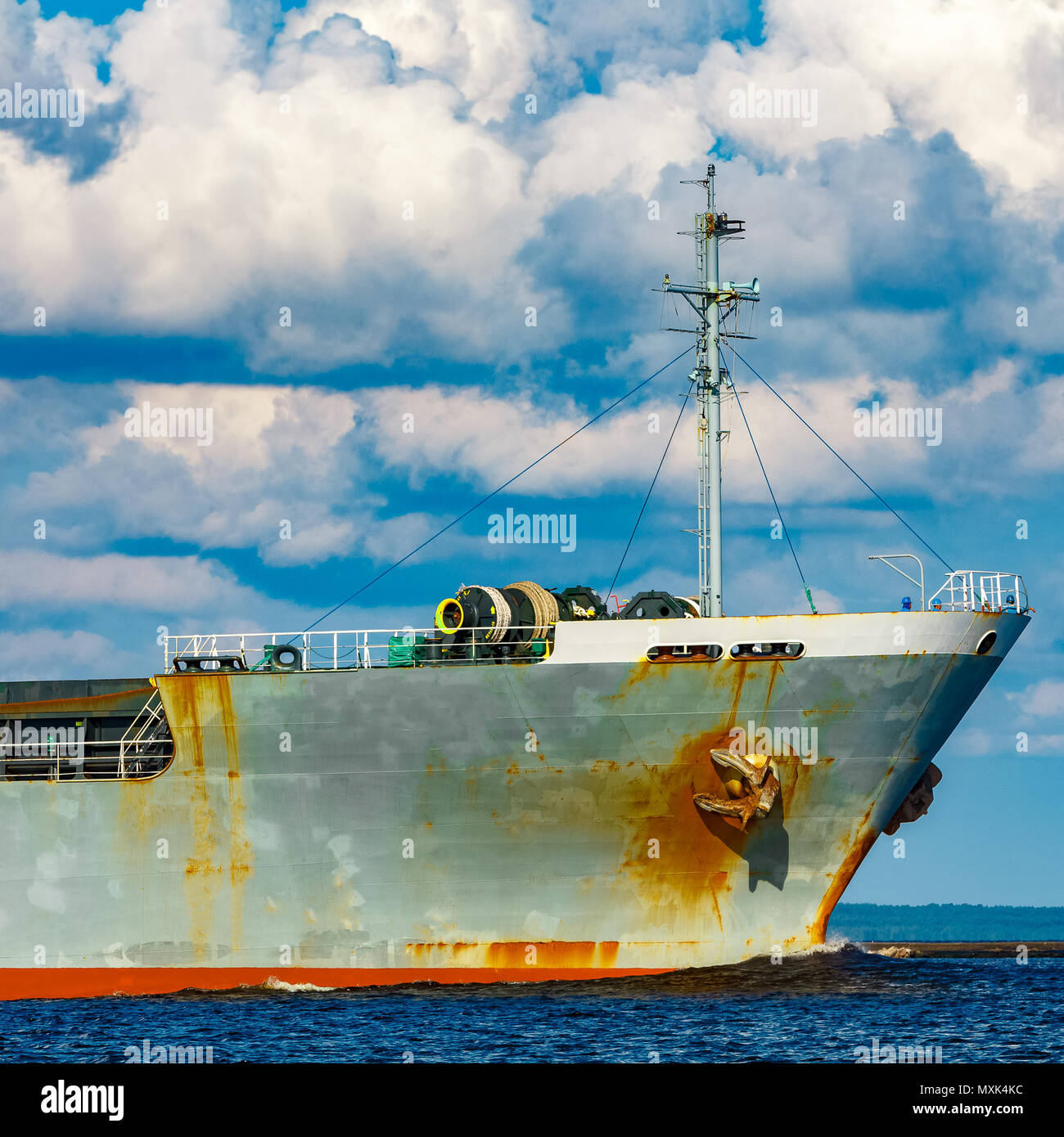Grey cargo ship. Logistics and merchandise transportations Stock Photo ...