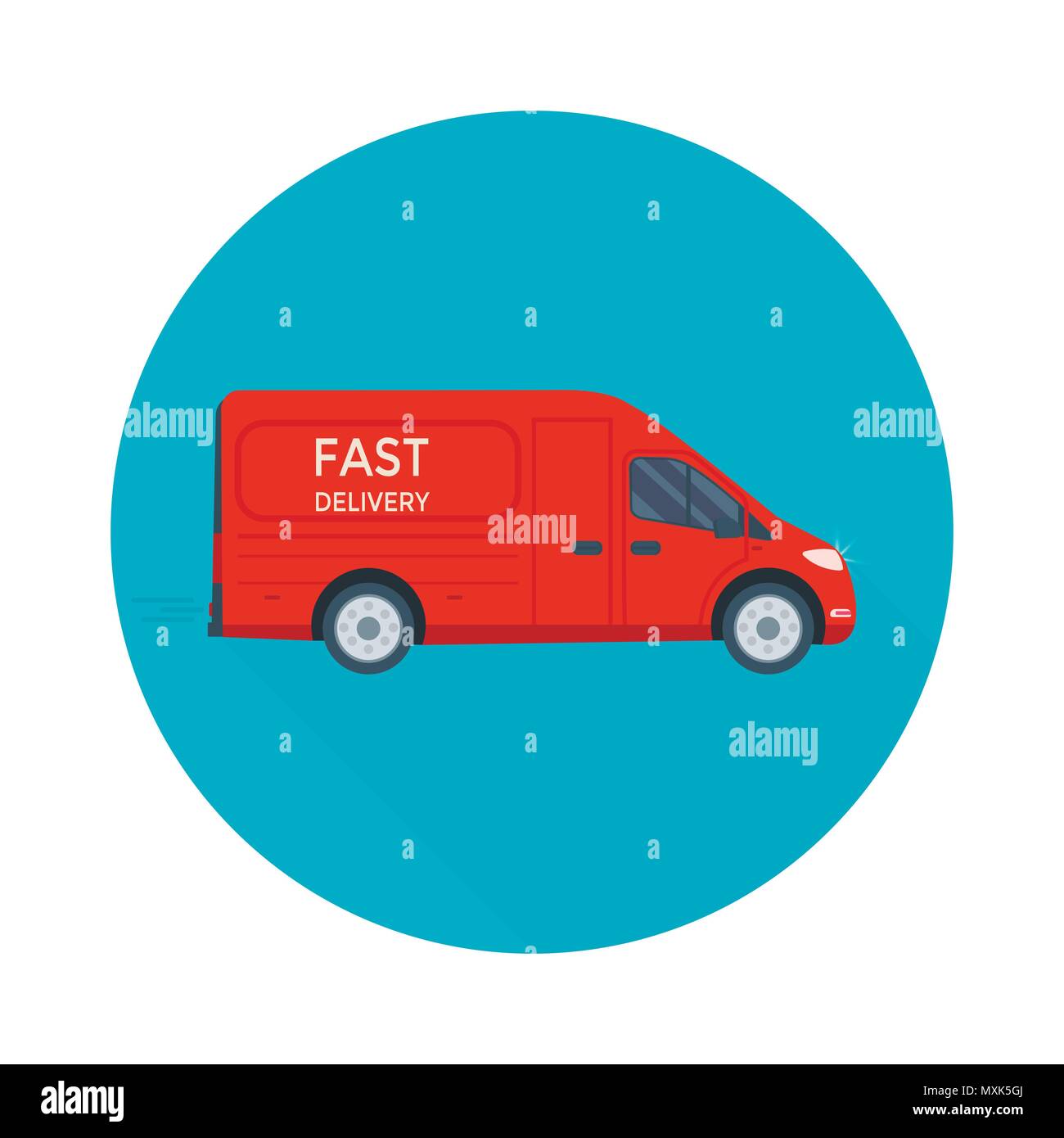 Flat style vector illustration delivery service concept sticker. Truck ...