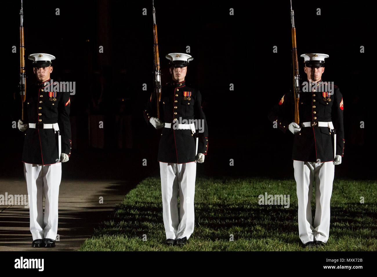 The U.S. Marine Corps Silent Drill Platoon executes their long line ...