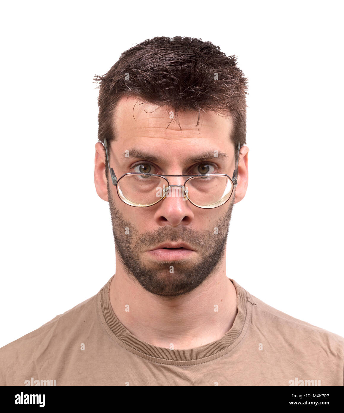 Goofy man with vintage glasses - Isolated on white Stock Photo - Alamy
