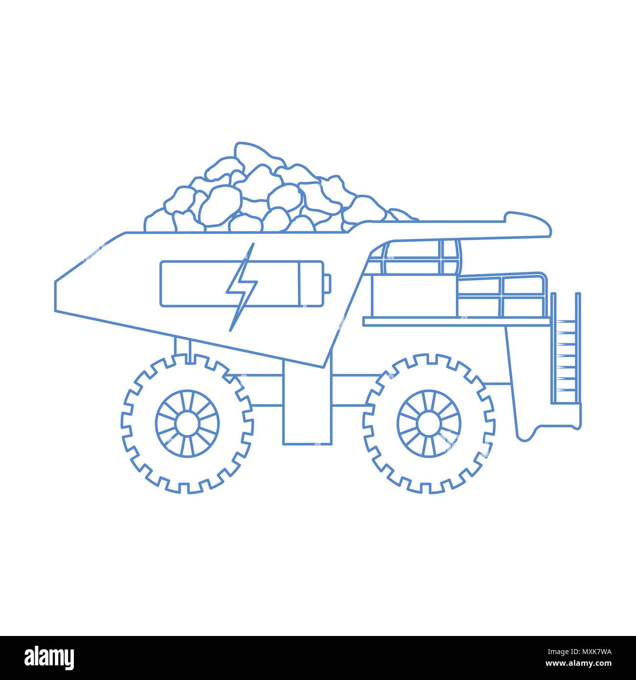 Electric dumper with ore, battery, charge symbol. New transport eco ...